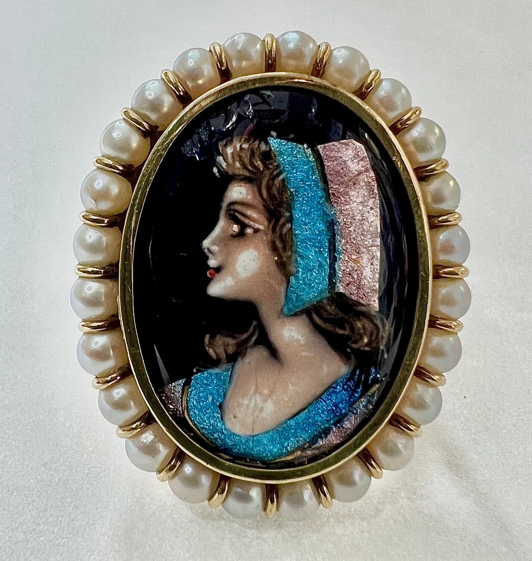Vintage 14k Gold Painted Cameo Style Portrait Ring Yellow Gold ...