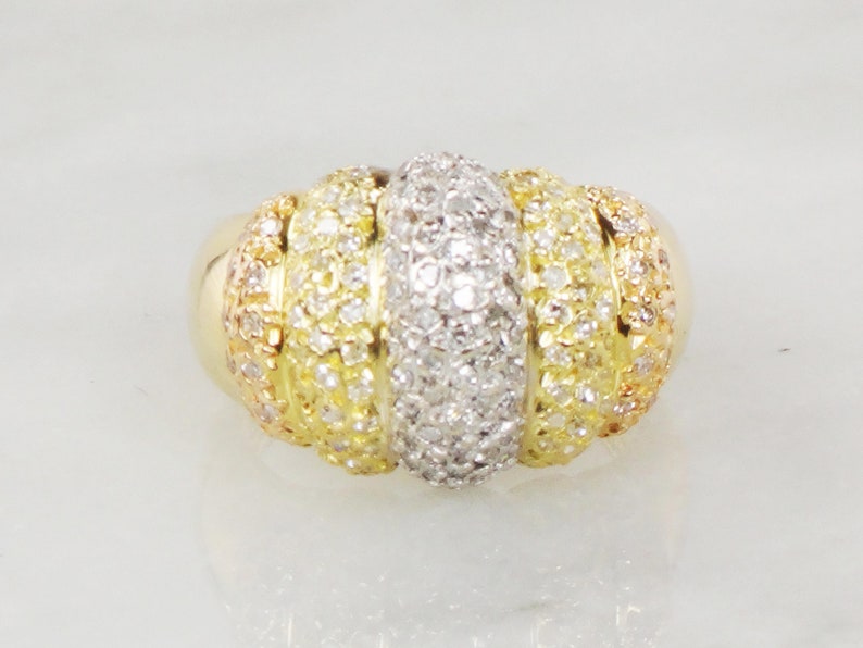 Vintage 18k Diamond Ring Tri Color Gold Diamond Cluster Ring - Etsy