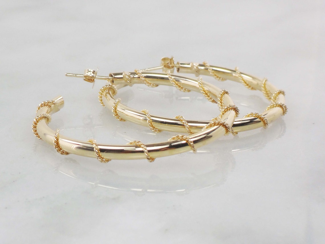 Vintage Large 14k Gold Hoop Earrings 14k Yellow Gold - Etsy