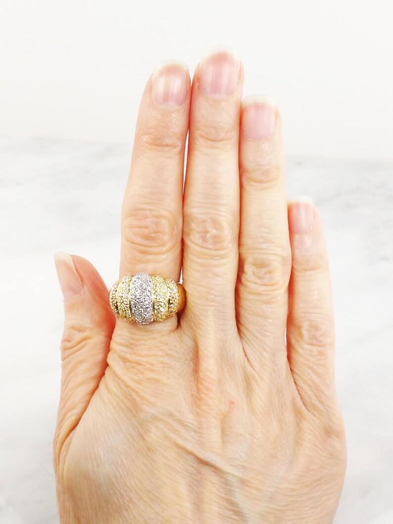 Vintage 18k Diamond Ring Tri Color Gold Diamond Cluster Ring - Etsy