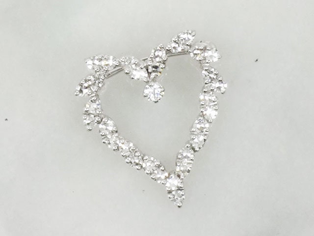 Vintage 14k Diamond Heart Pendant Pin White Gold Open Heart - Etsy