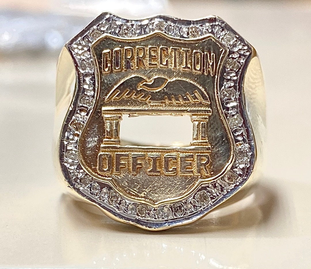 Vintage 14k Correctional Officer Diamond Ring Large Mens Yellow Gold ...