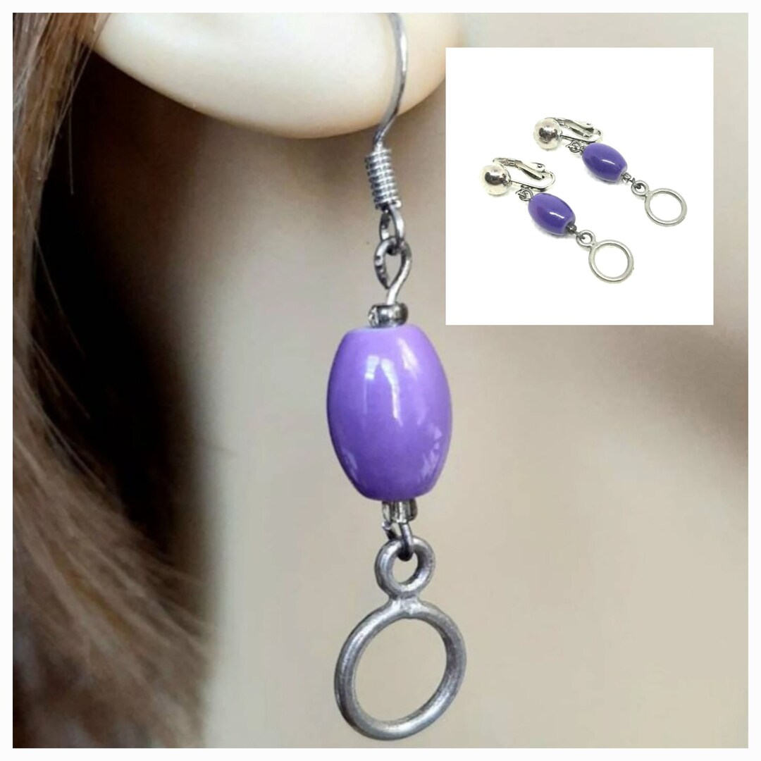Purple Drop Earrings, Clip or Pierced, Long Drop Earrings, Dangle ...