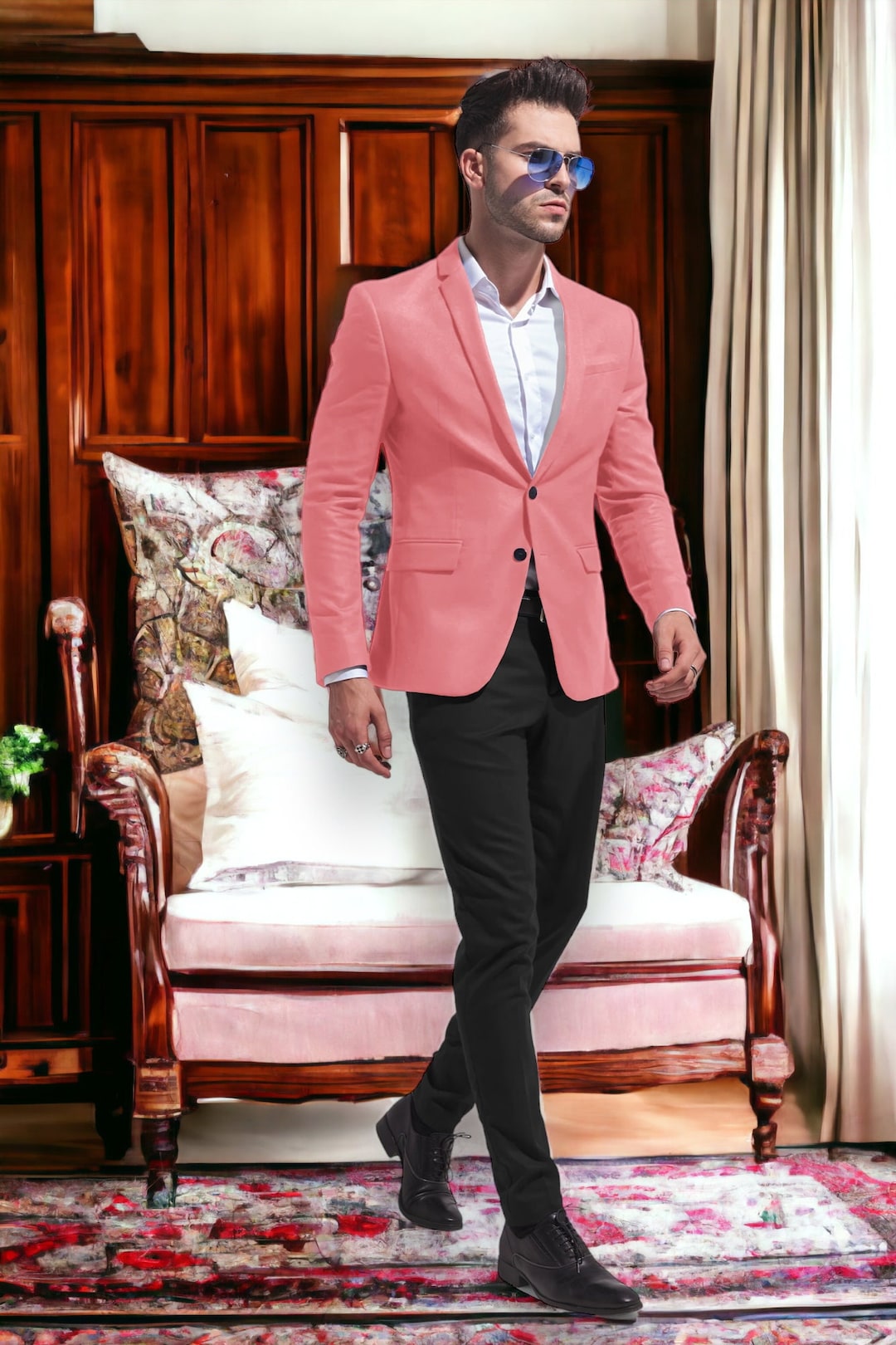 Men Pink Coat With Black Pant 2-piece Suit: Comfortable and Stylish ...