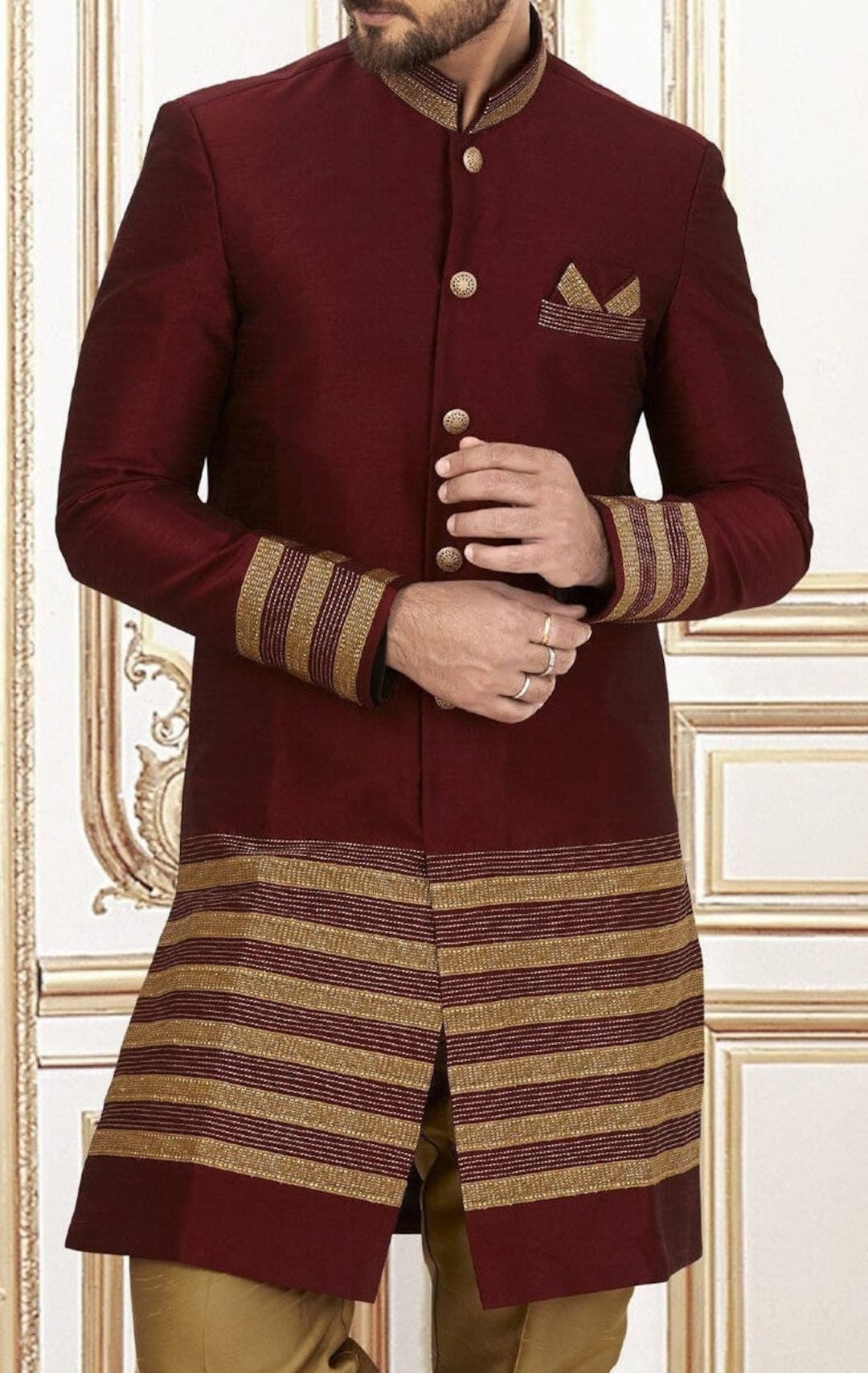 Custom Made, Men Nawabi Sherwani, Groom Wedding Indo Western Suit for ...