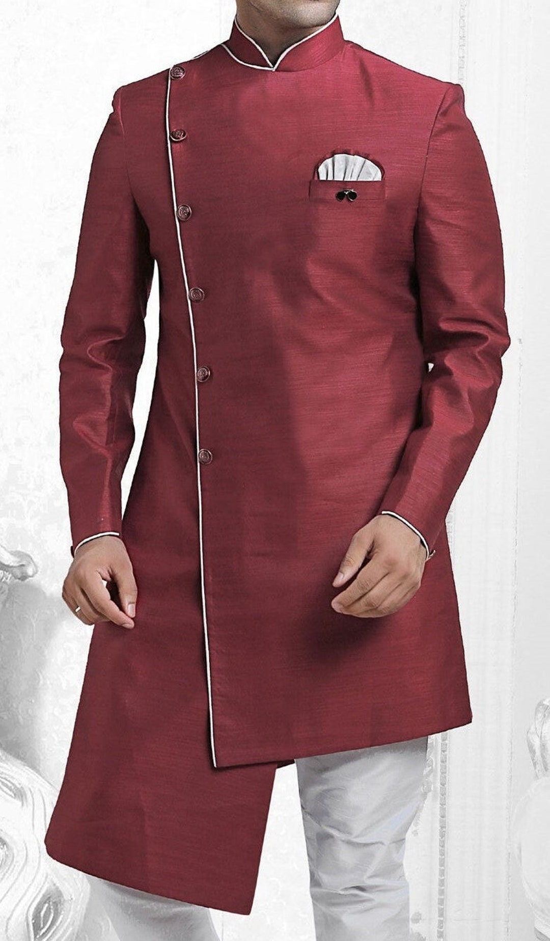 Men's Silk Blend Indo Western Sherwani: Wedding Groom Ethnic Dress - Etsy
