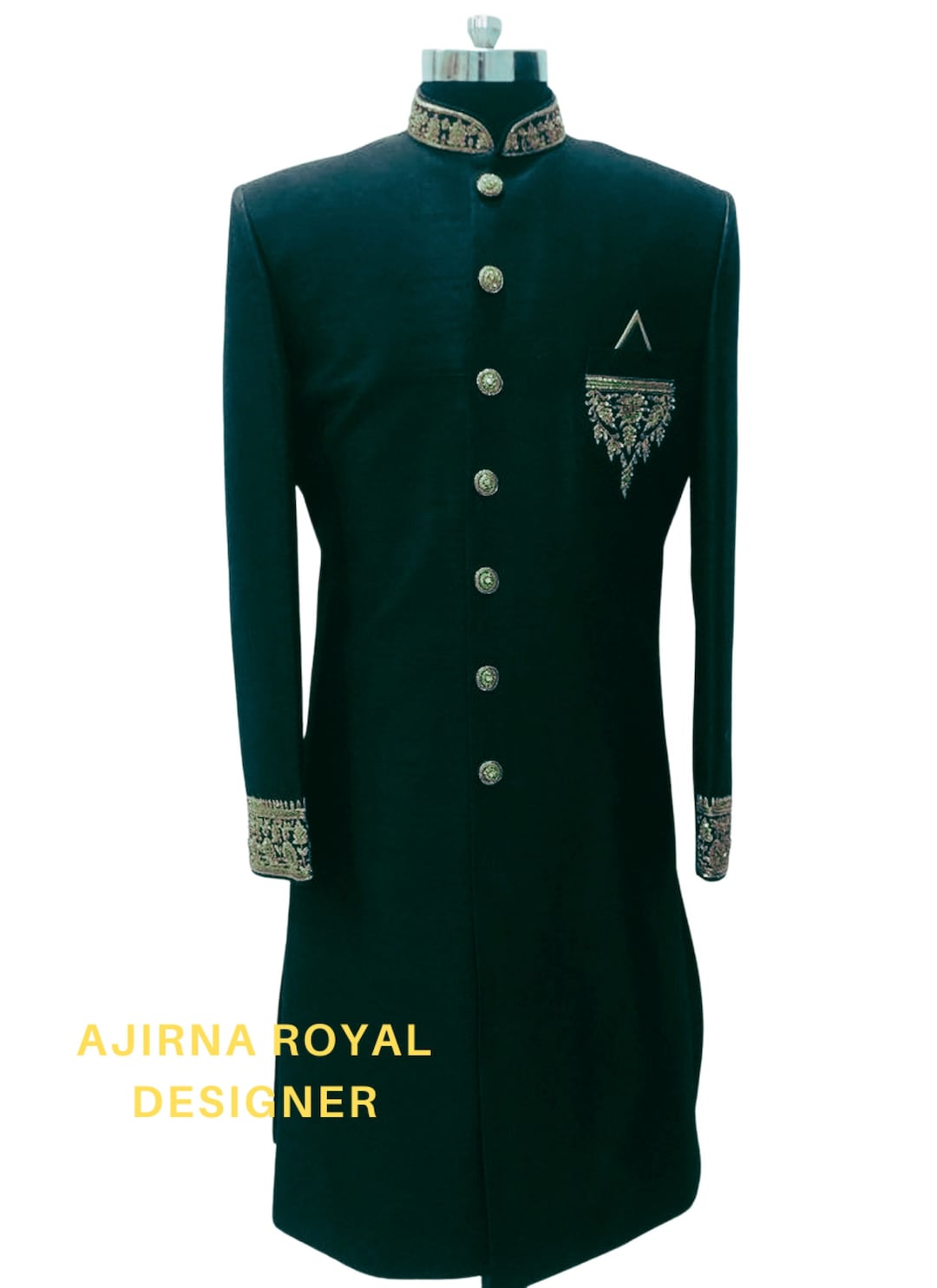 Luxurious Banarsi Silk Sherwani for the Groom, Royal Sherwani , Green ...