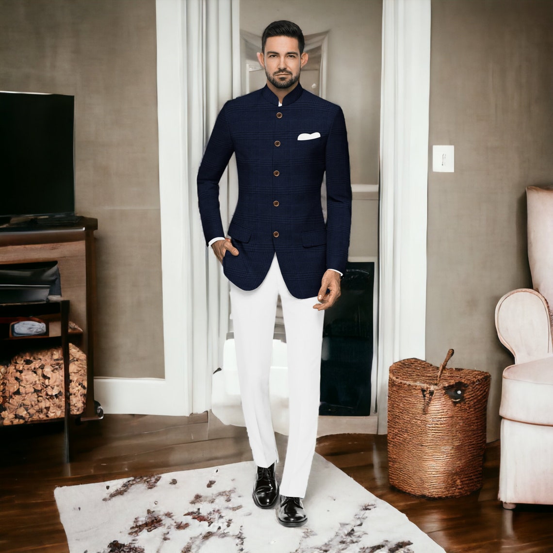 Check Jodhpuri Suit: Men's Lycra Formal Jacket & Trousers - Etsy