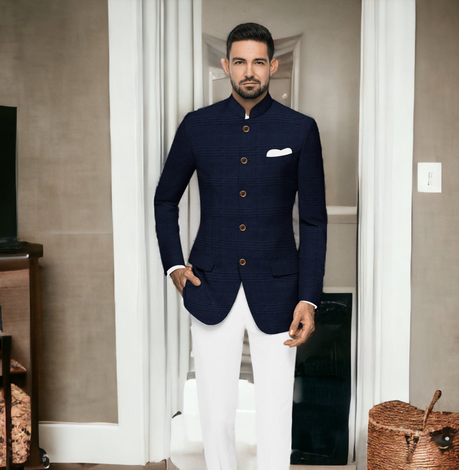 Check Jodhpuri Suit: Men's Lycra Formal Jacket & Trousers - Etsy