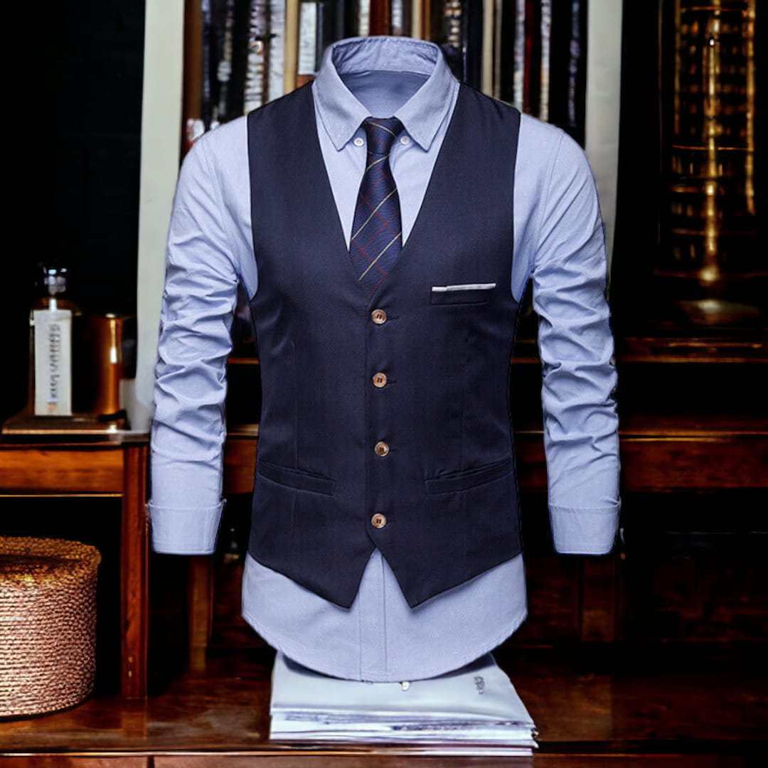 Men Stylish Navy Blue Waistcoat for Men - Comfortable Sleeveless Vest ...