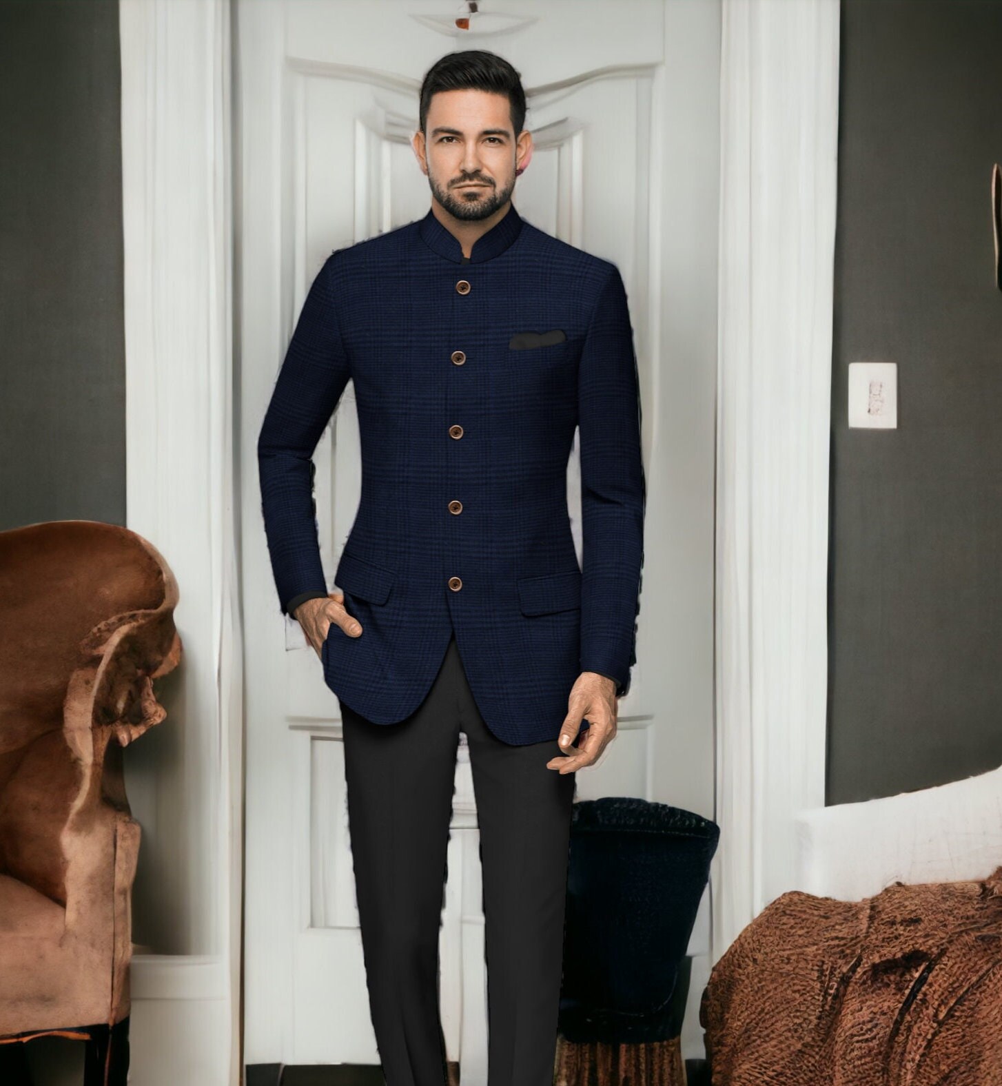 Check Jodhpuri Suit: Men's Lycra Formal Jacket & Trousers - Etsy