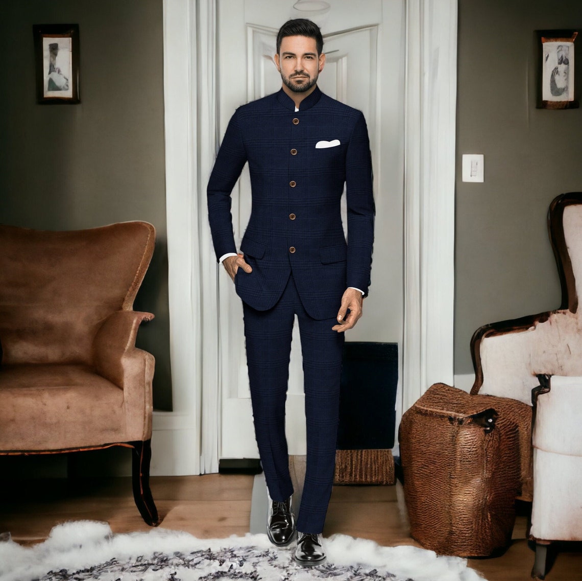 Check Jodhpuri Suit: Men's Lycra Formal Jacket & Trousers - Etsy
