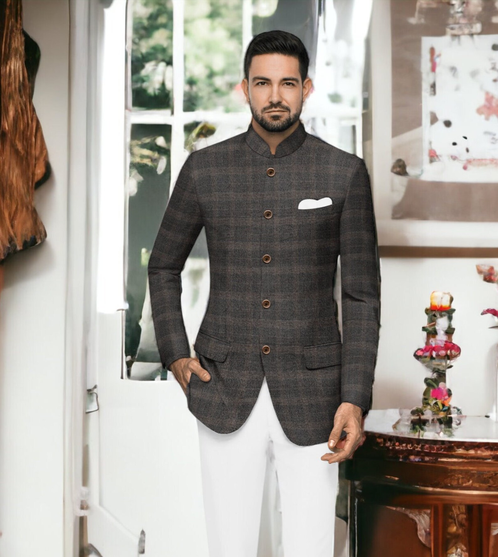 Men Tweed Ckeck Jodhpuri Suit Vintage Elegance With a Modern Twist Men ...