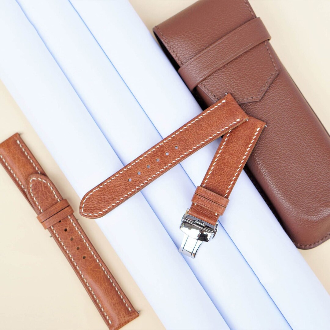 Premium Cow Leather Watch Strap, Honey Brown Leather Watch Band ...