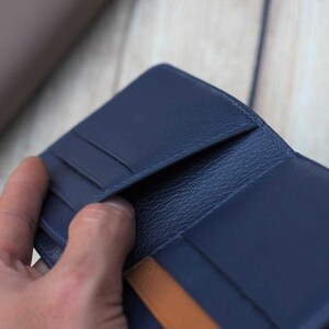Handmade Goat Leather Bifold Wallet, Alran Sully Leather Wallet. Navy ...