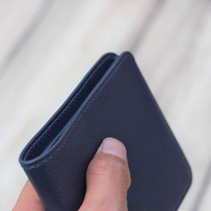 Handmade Goat Leather Bifold Wallet, Alran Sully Leather Wallet. Navy ...