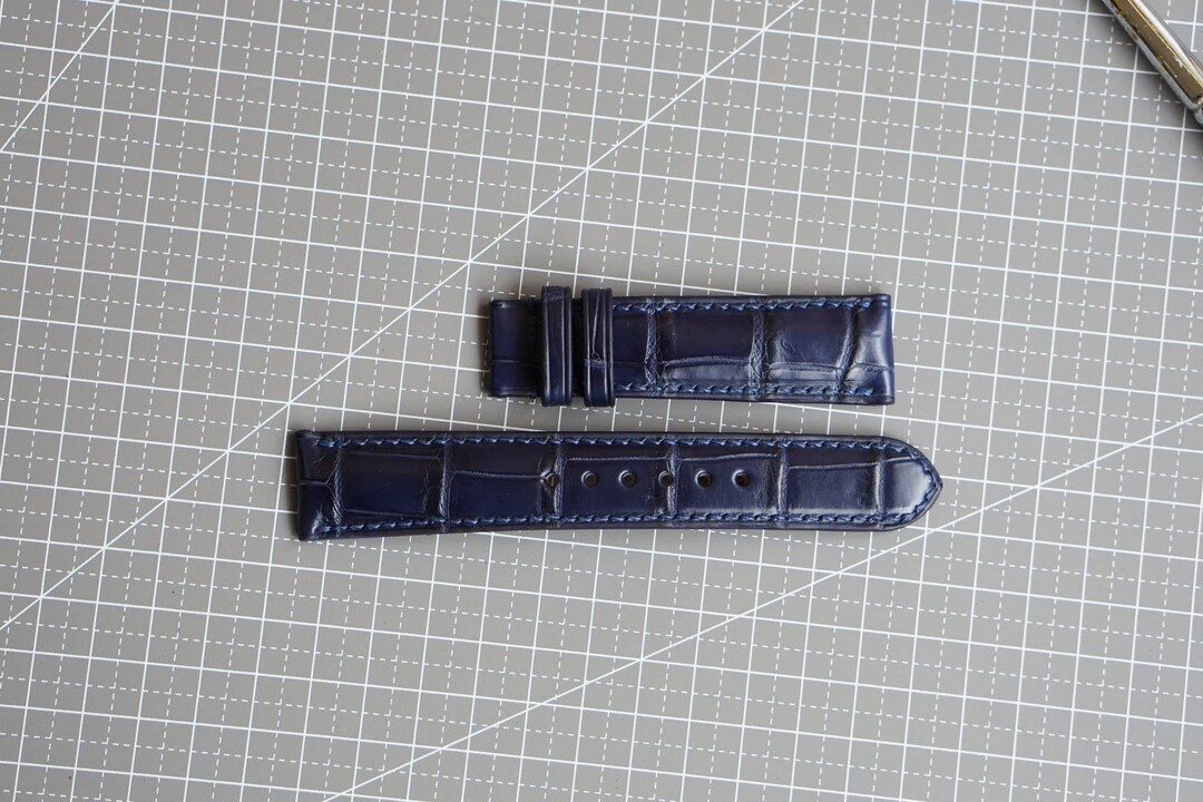 Dark Blue Alligator Watch Band, Handcrafted Leather Watch Strap. Full ...