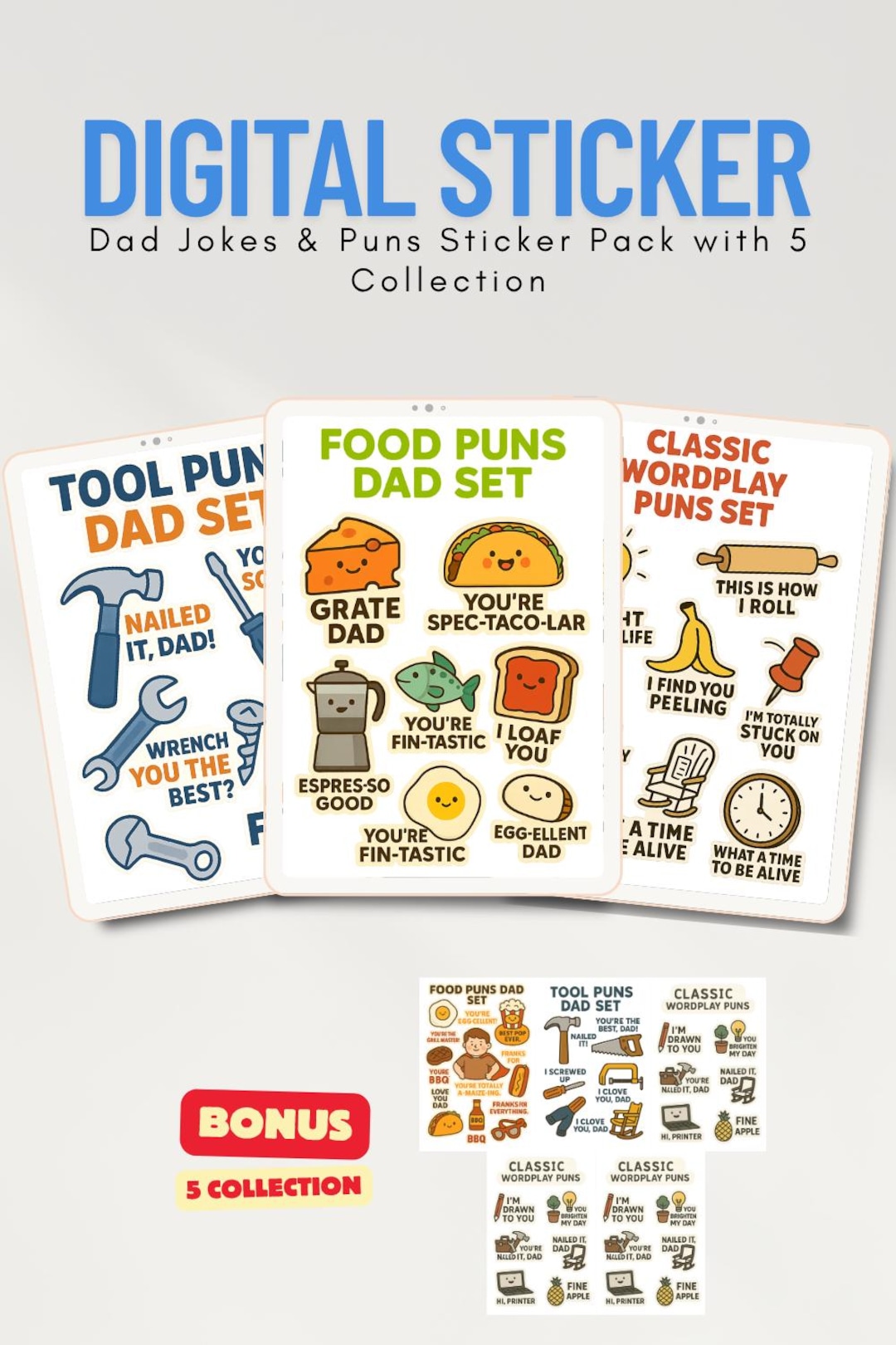 Funny Dad Jokes Sticker Pack: Pun Clipart (digital Download A4 PNG) - Etsy