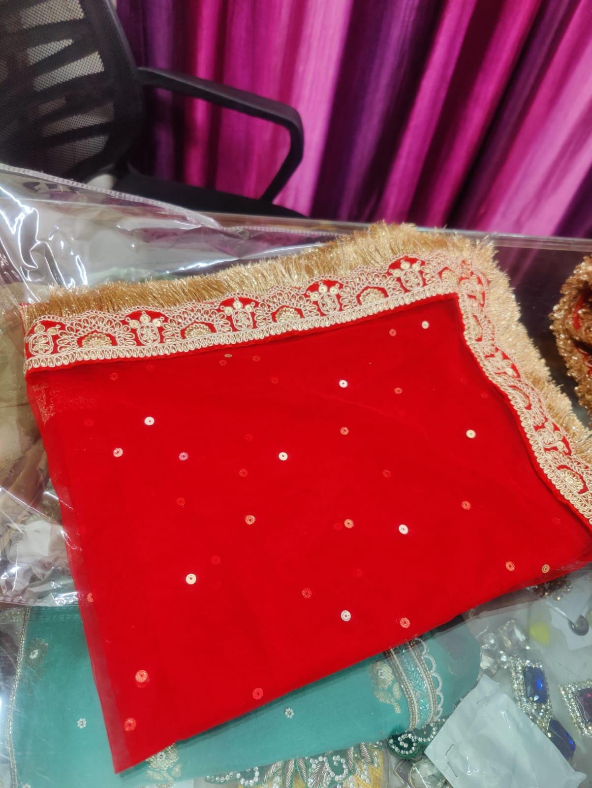 Royal Handmade Bridal Dupatta, Red Bridal Dupatta With Heavy Lace ...