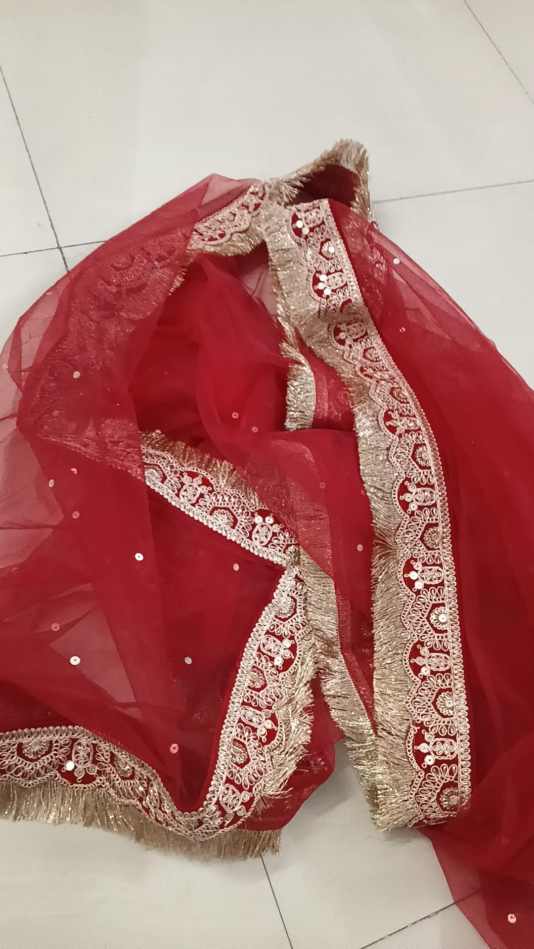 Royal Handmade Bridal Dupatta, Red Bridal Dupatta With Heavy Lace ...
