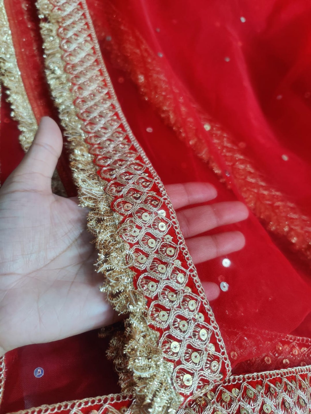 Royal Handmade Bridal Dupatta, Red Bridal Dupatta With Heavy Lace ...