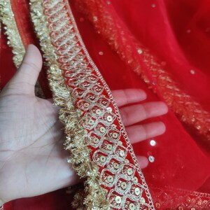 Royal Handmade Bridal Dupatta, Red Bridal Dupatta With Heavy Lace ...