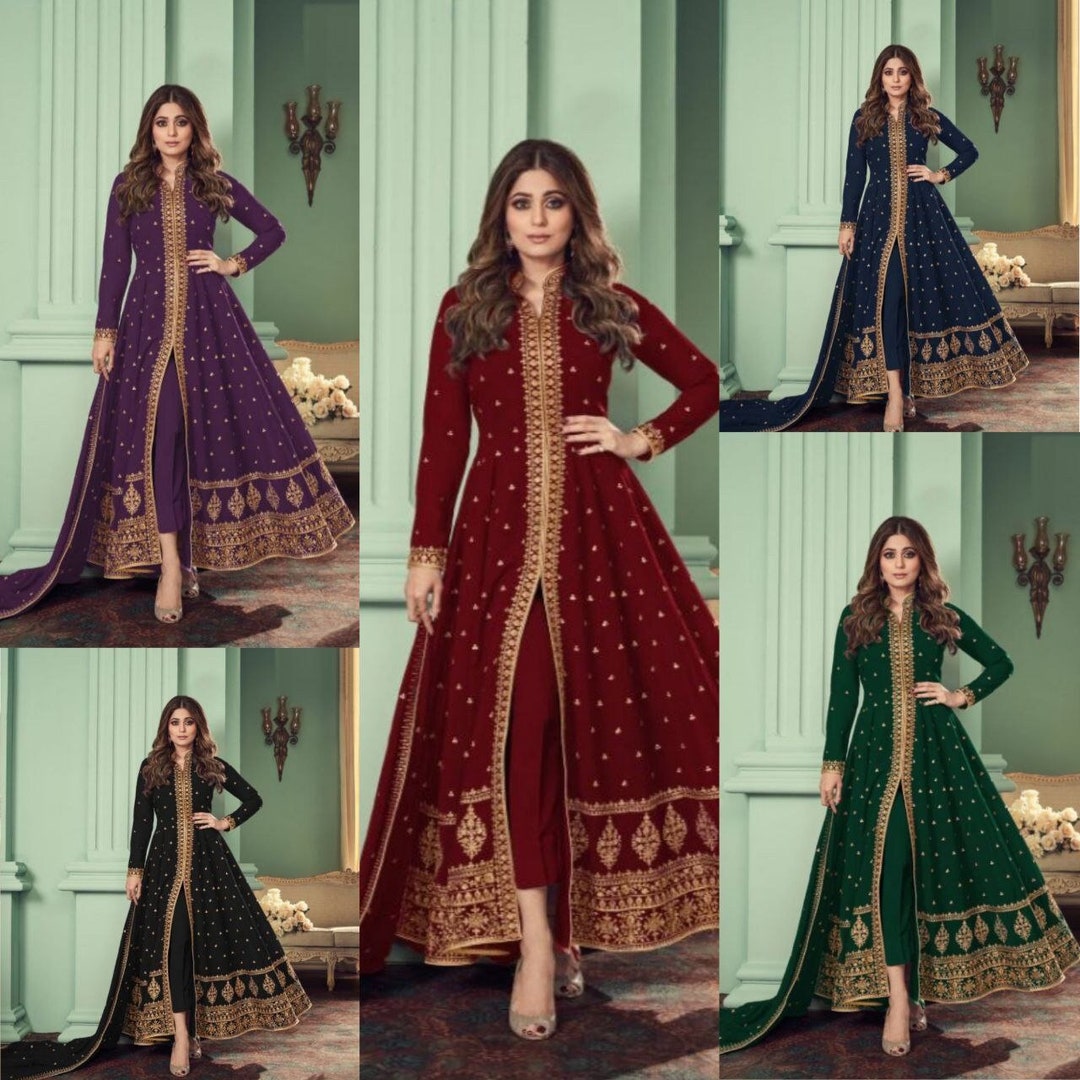 Fancy Georgette Gown With Embroidery and Paper Mirror Work and ...