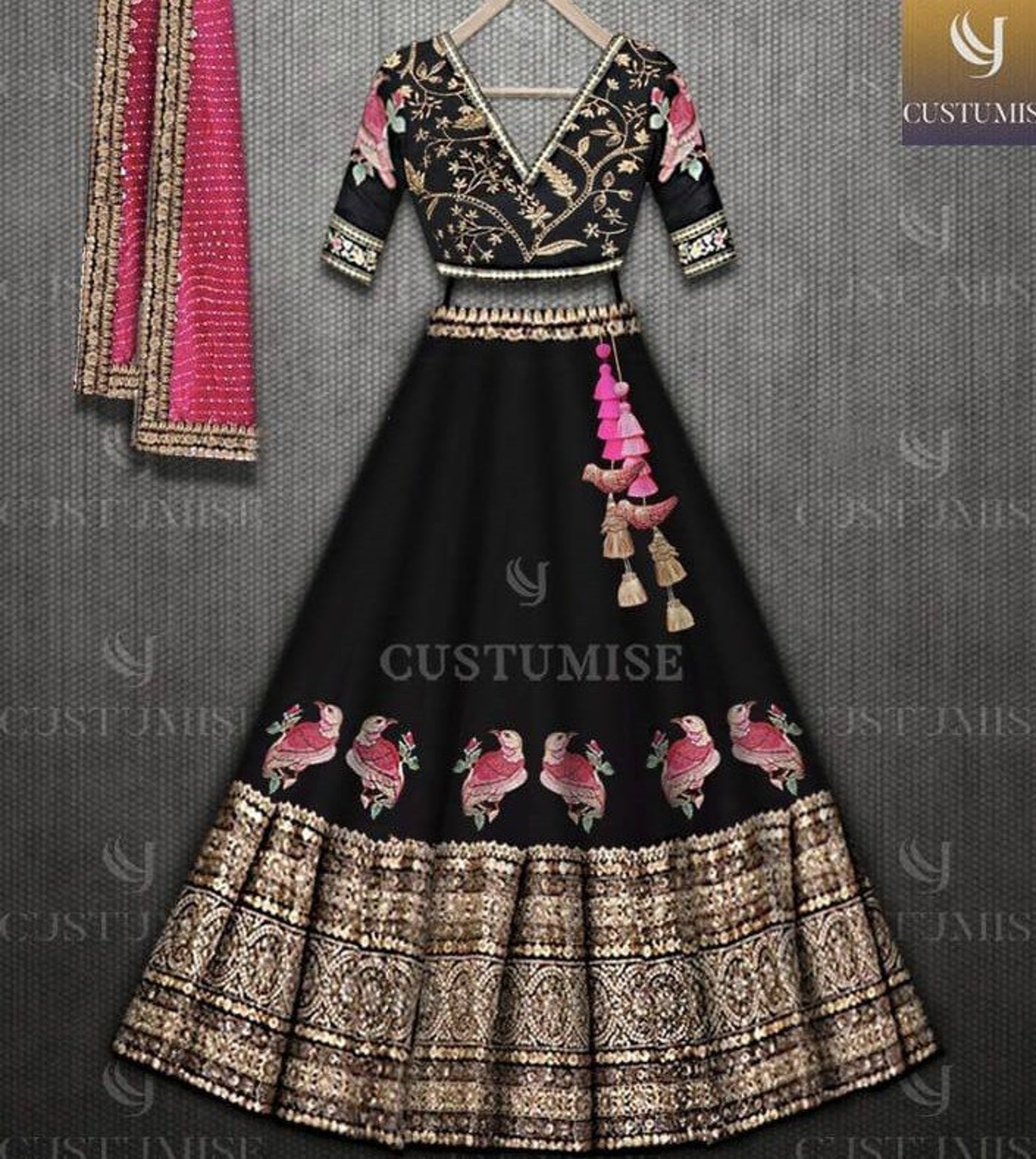 Black Color Indian Traditional Lehenga Bollywood Embroidered - Etsy