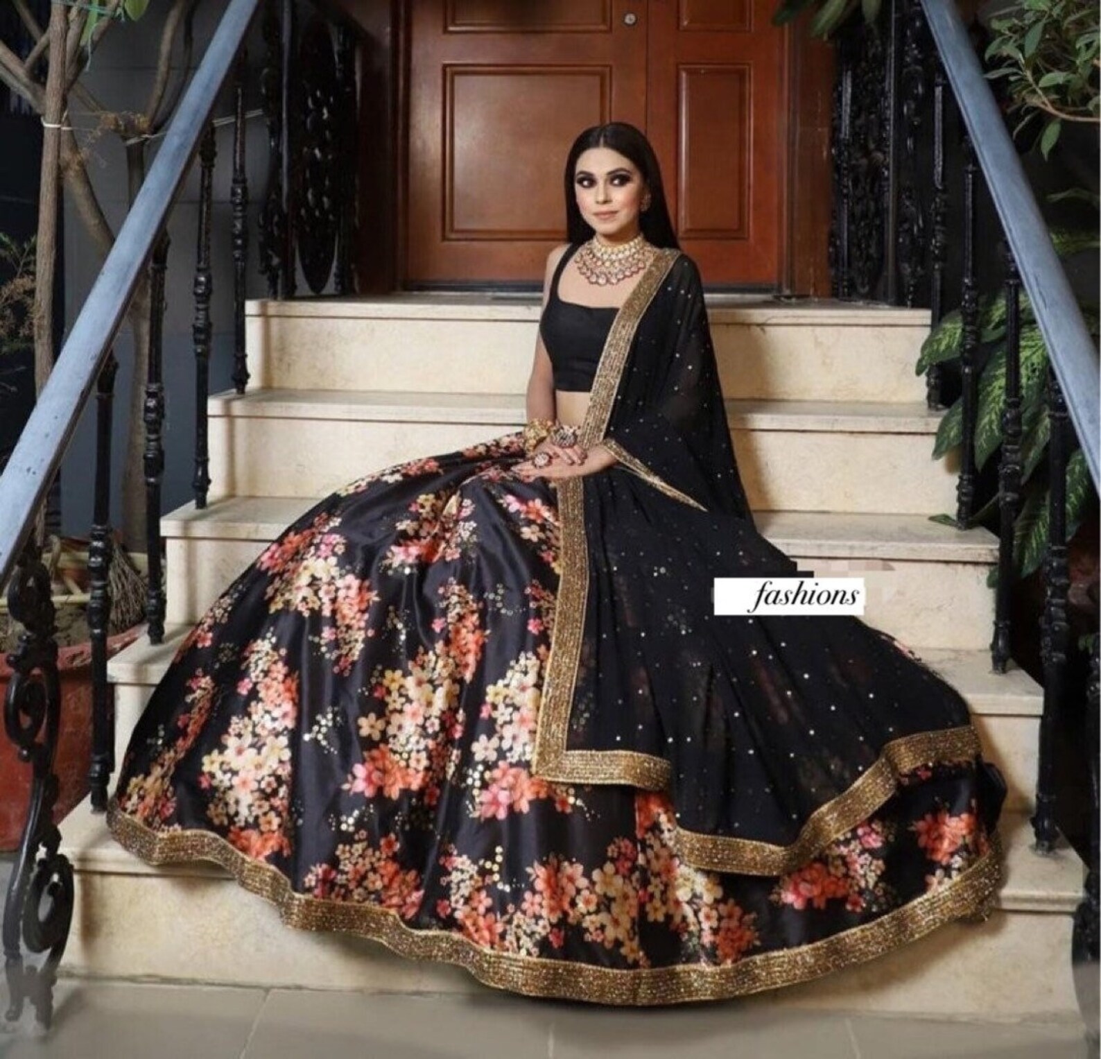 Black Floral Print Lehenga Choli for Women Indian Wedding Wear - Etsy