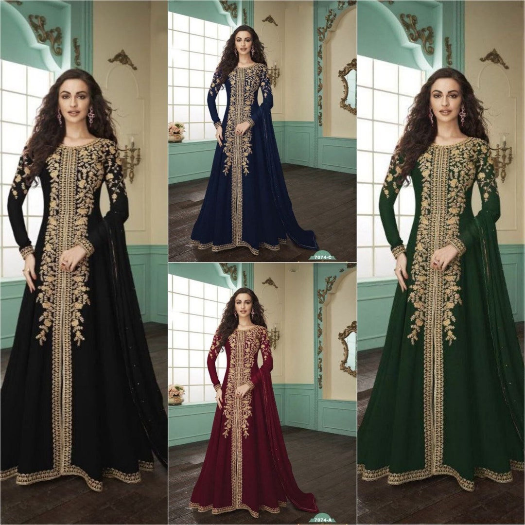 Exclusive Faux Georgette Gown With Heavy Embroidery Sequence Work and ...