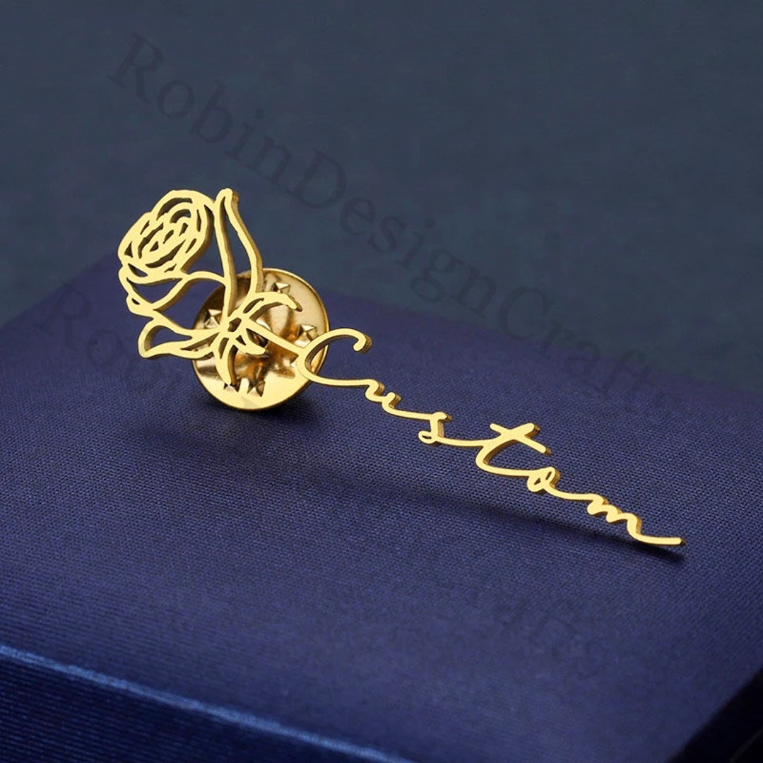 Personalized Name Jewelry, Custom Name Brooch With Birth Flower, Gold ...