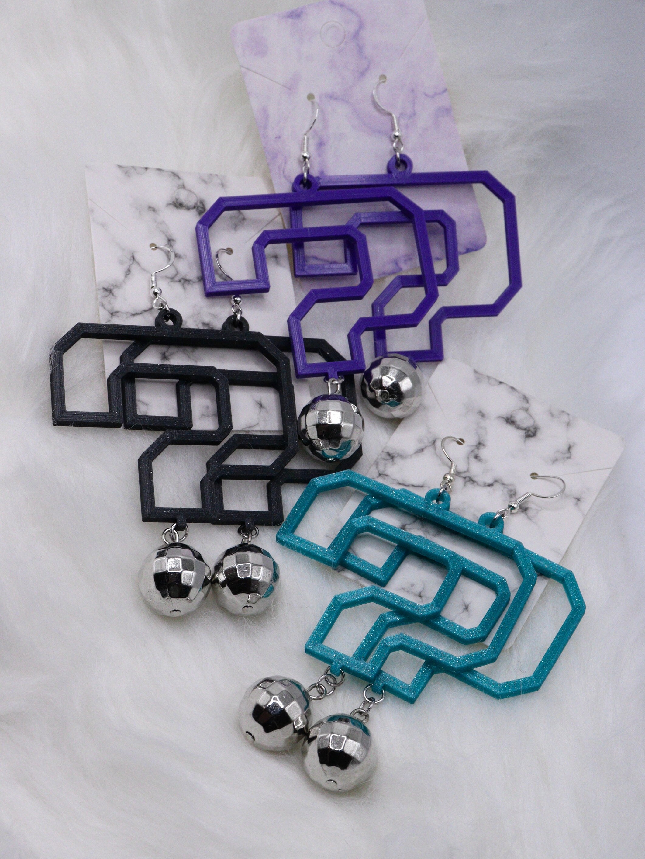 Tipper Disco Ball 3D Printed Earrings lightweight Question Mark EDM DJ ...