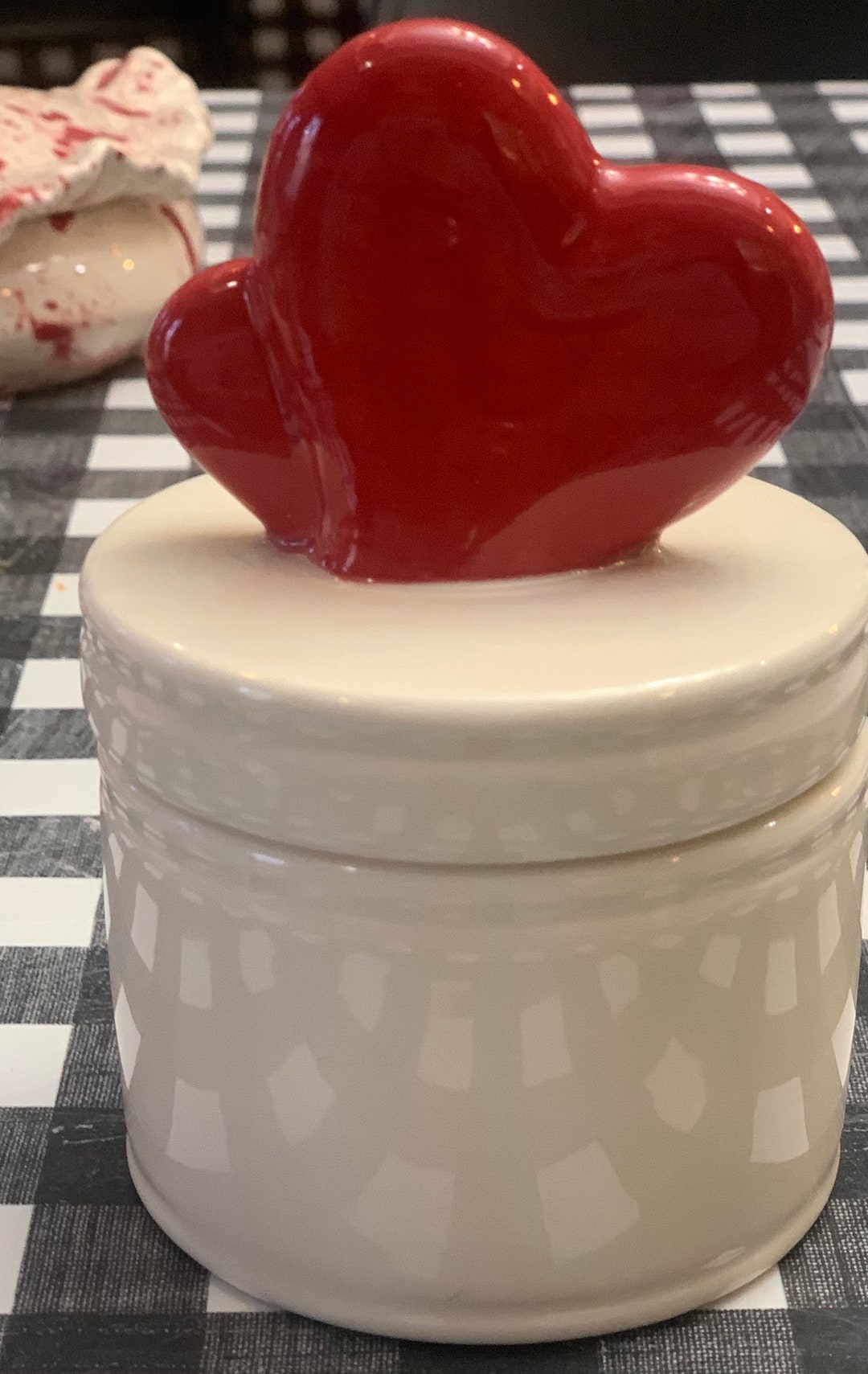 Small Ceramic Trinket Box With Hearts - Etsy