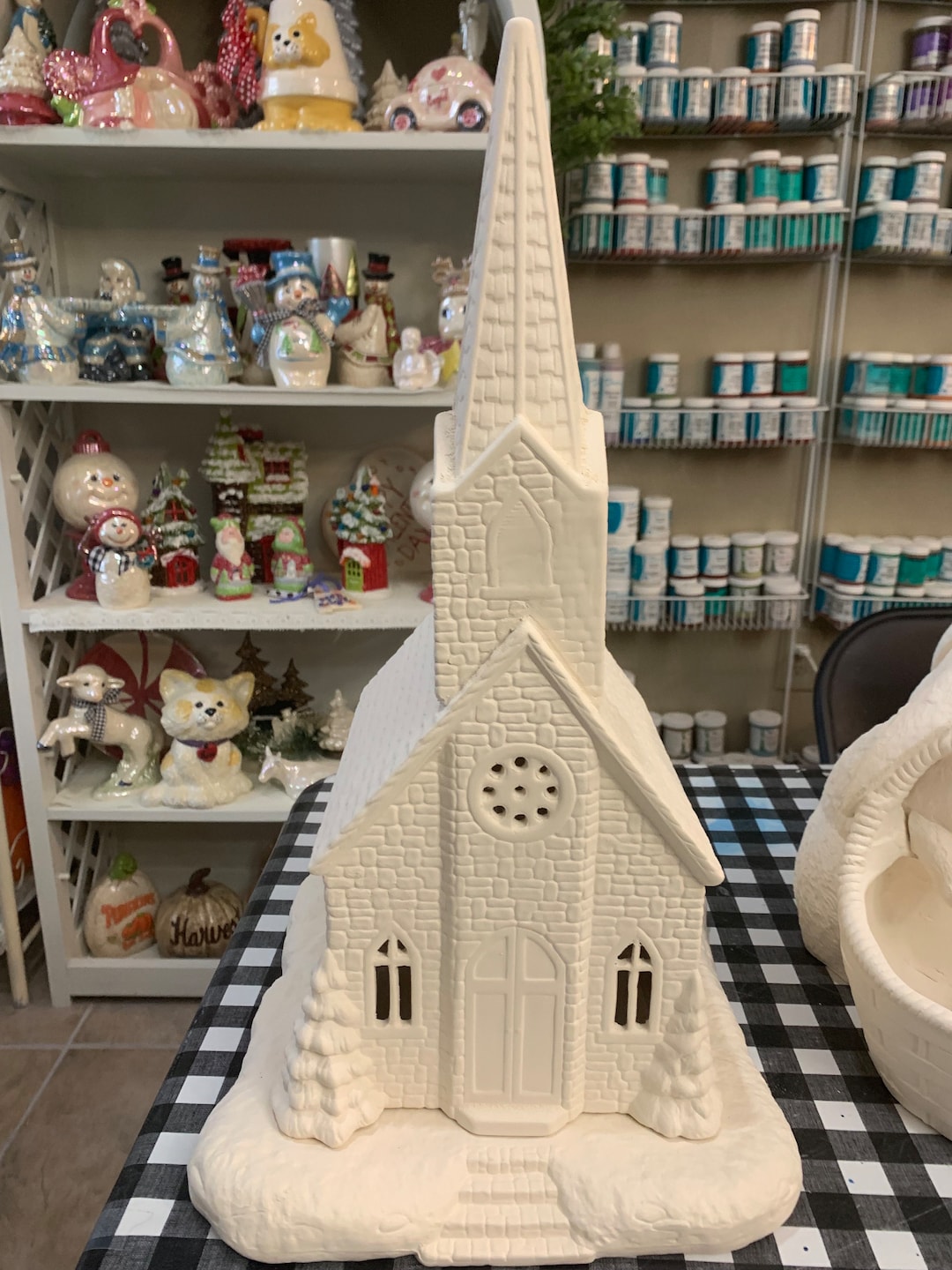 Handcrafted Ceramic Bisque Ready to Paint Church With Base - Etsy