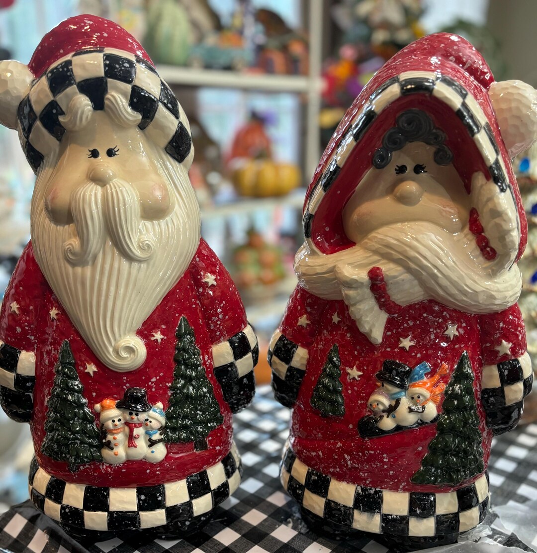 Handcrafted Ceramic Mr. and Mrs Claus With Snowman Scene and Trees - Etsy