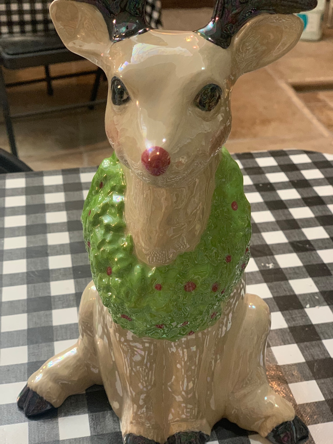 Handcrafted Ceramic Reindeer With Wreath - Etsy