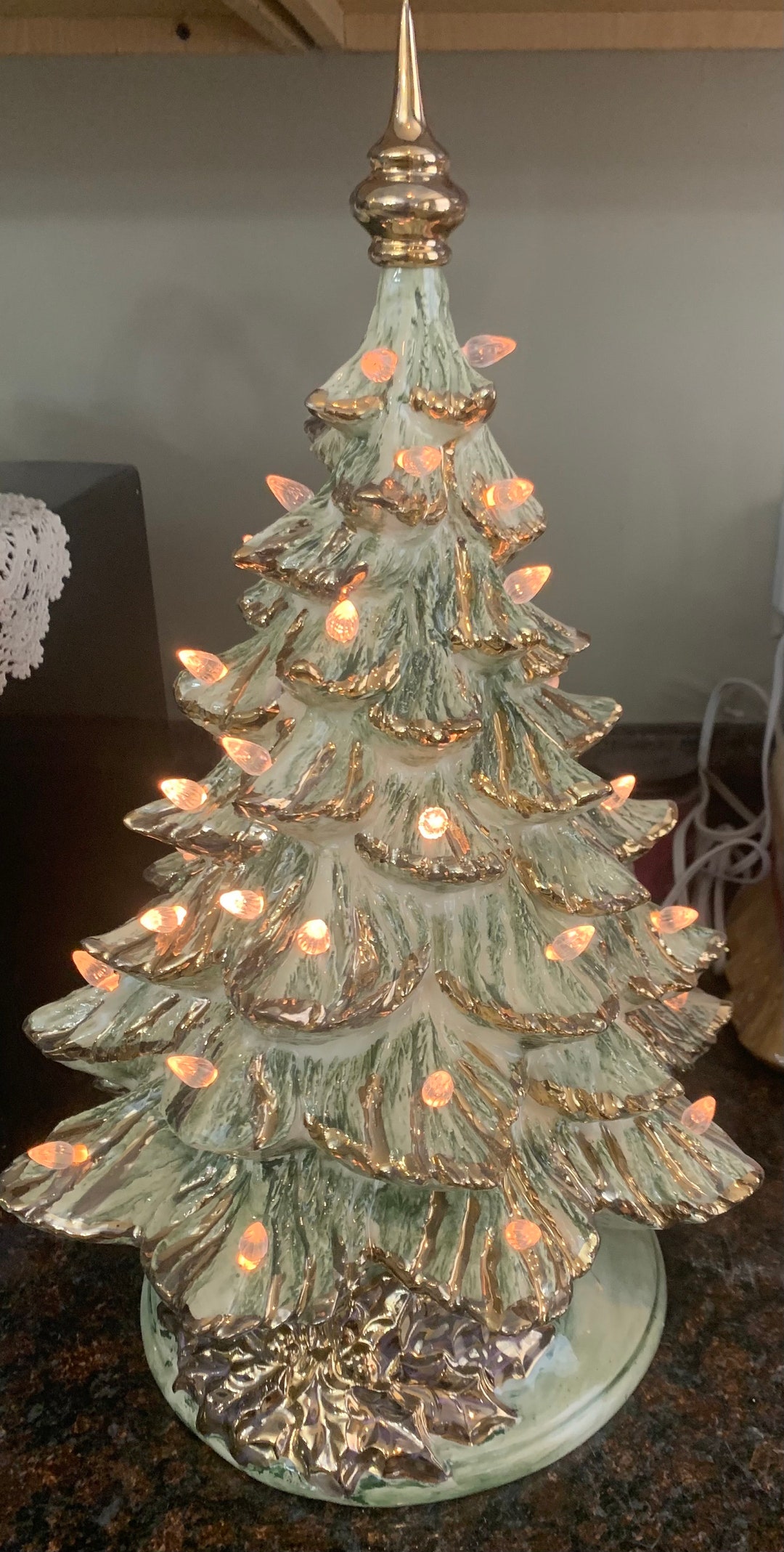 Handcrafted Light up Ceramic Christmas Tree With Gold Accent - Etsy