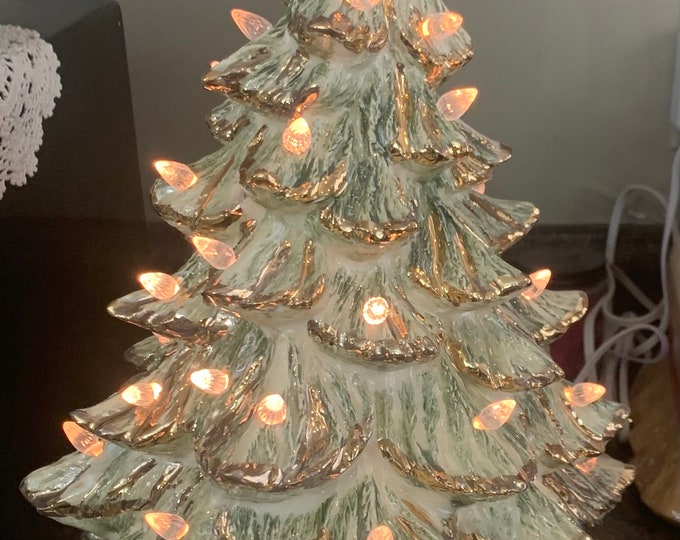 Handcrafted Light up Ceramic Christmas Tree With Gold Accent - Etsy