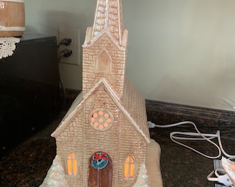 Large Ceramic Light up Church, Christmas Church, Churches, Ceramic ...