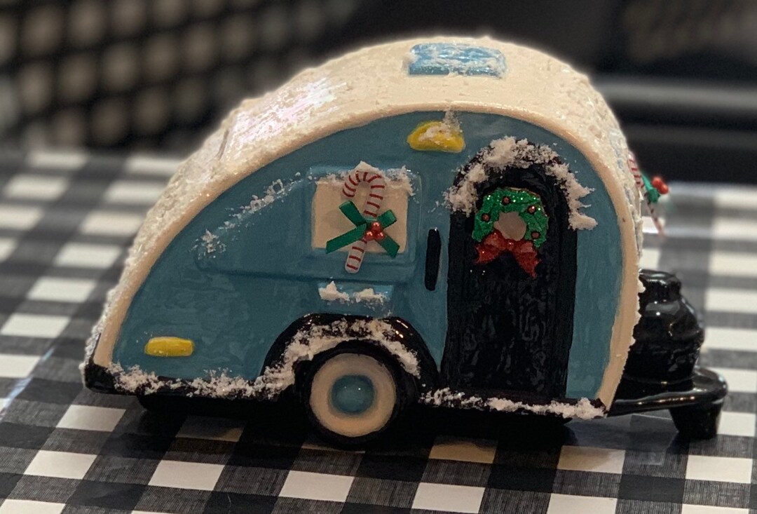 Hand-painted Ceramic Camper – Miniature Travel Trailer Décor, Handmade ...