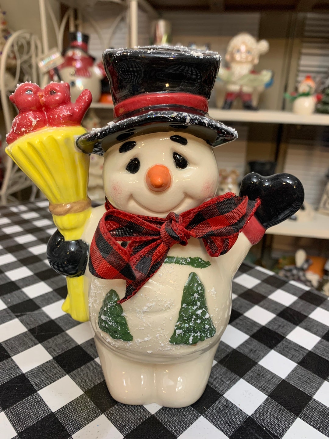 Handcrafted Ceramic Snowman With Scene - Etsy