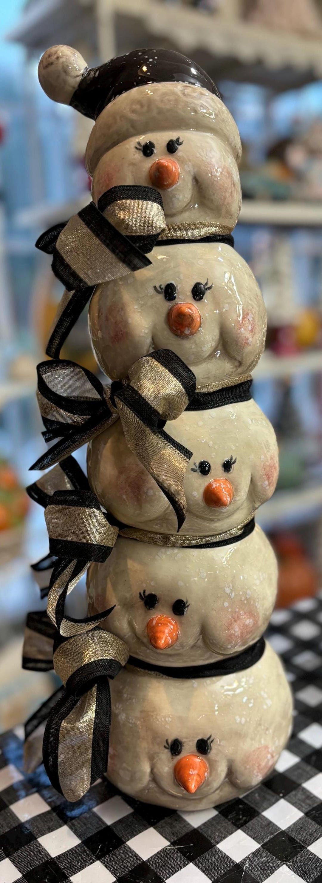 Handcrafted Ceramic Snowman Stack - Etsy