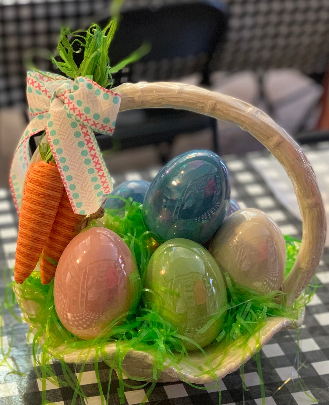 Easter Basket Ceramic Hand Painted Mother of Pearl Bisque Spring Decor ...