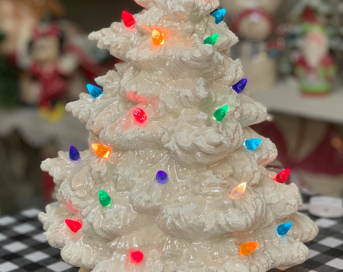 Chinoiserie Blue & White Ceramic Mantle Christmas Tree 2pc Electric ...