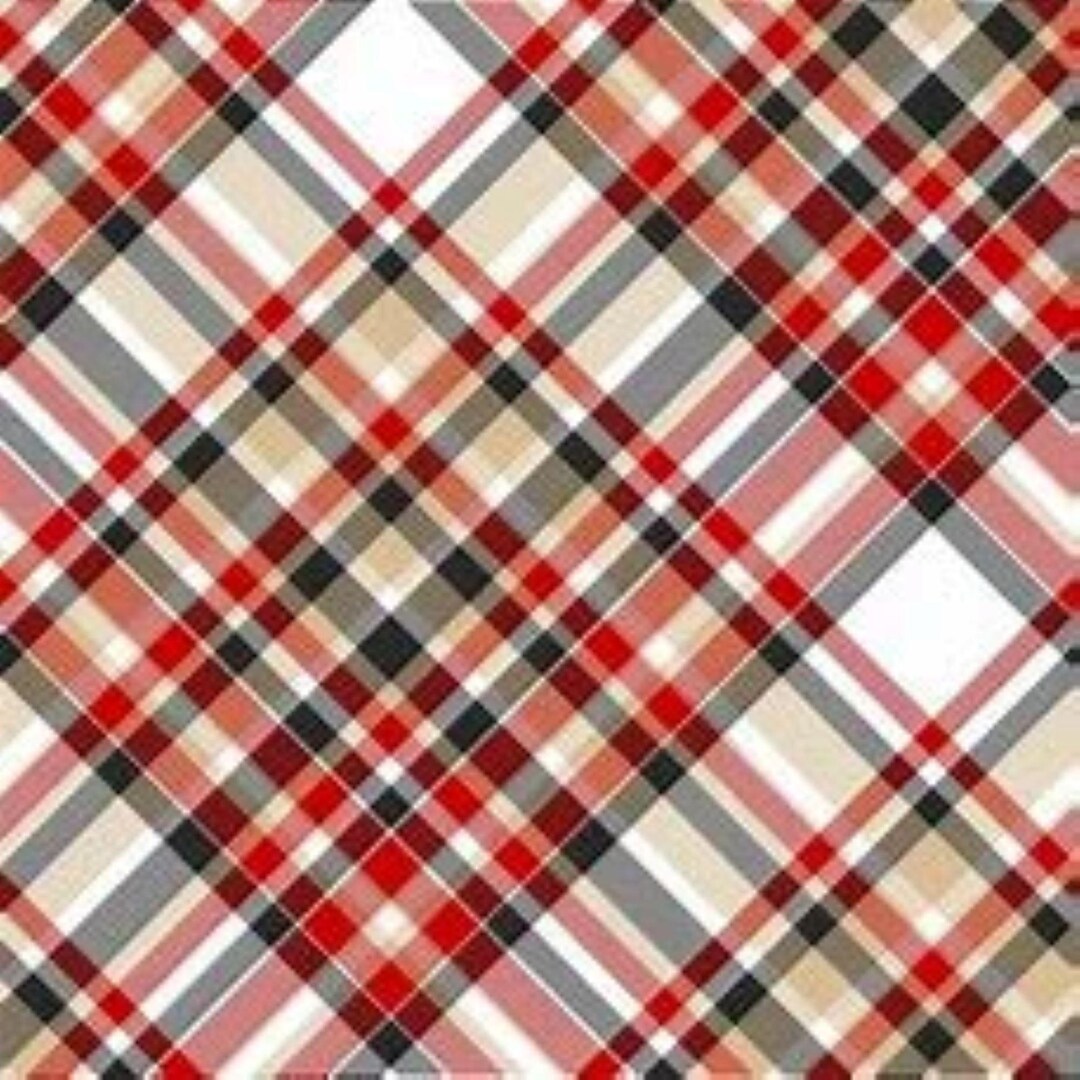 Red Black Cream Plaid Fabric - Timber Gnomies Cotton, Henry Glass (half ...