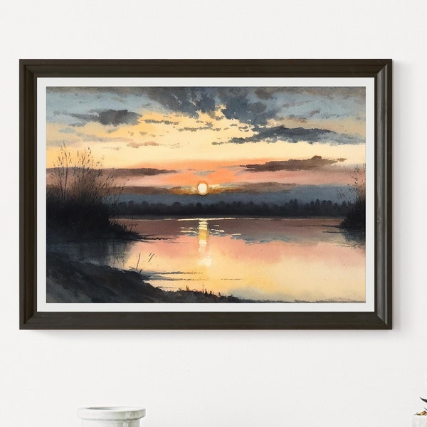 Sunset Over Lake - Etsy