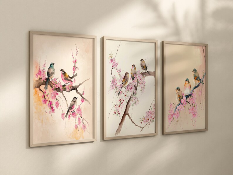Cherry Blossom Print Pink Wall Art Downloadable Prints Set of 3 - Blush ...