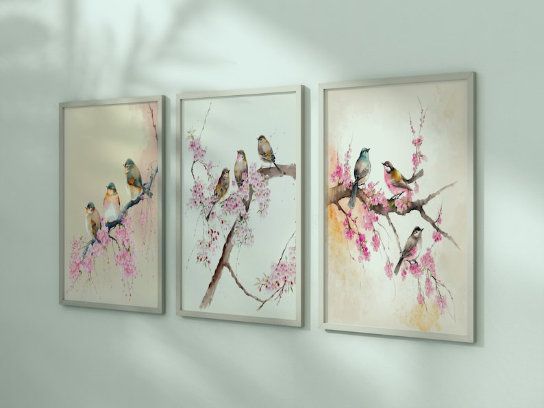 Cherry Blossom Print Pink Wall Art Downloadable Prints Set of - Etsy