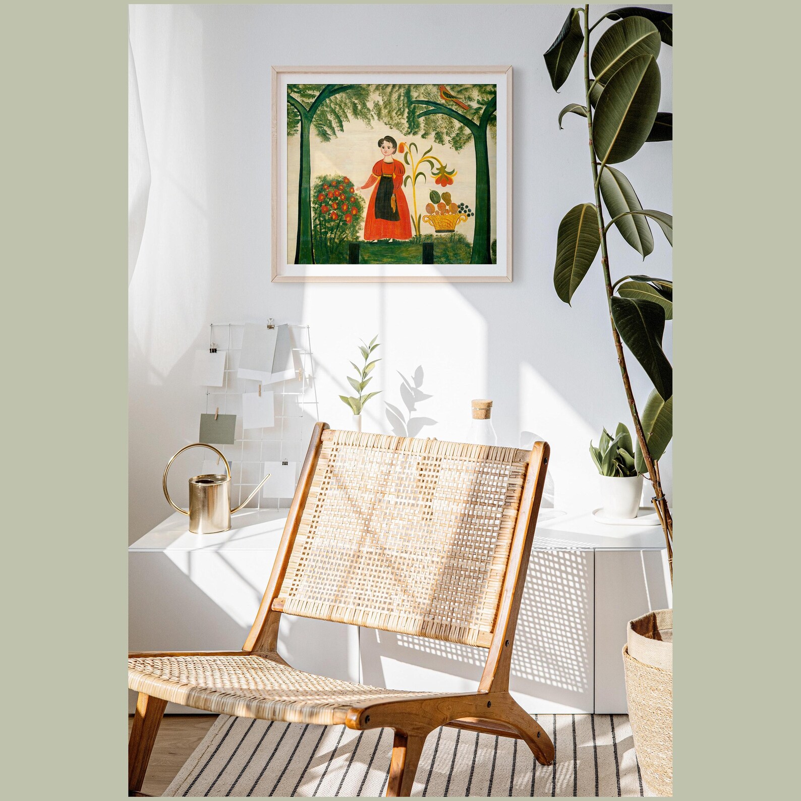 Girl in Red With Flowers and a Distelfink by American 19th Century C ...