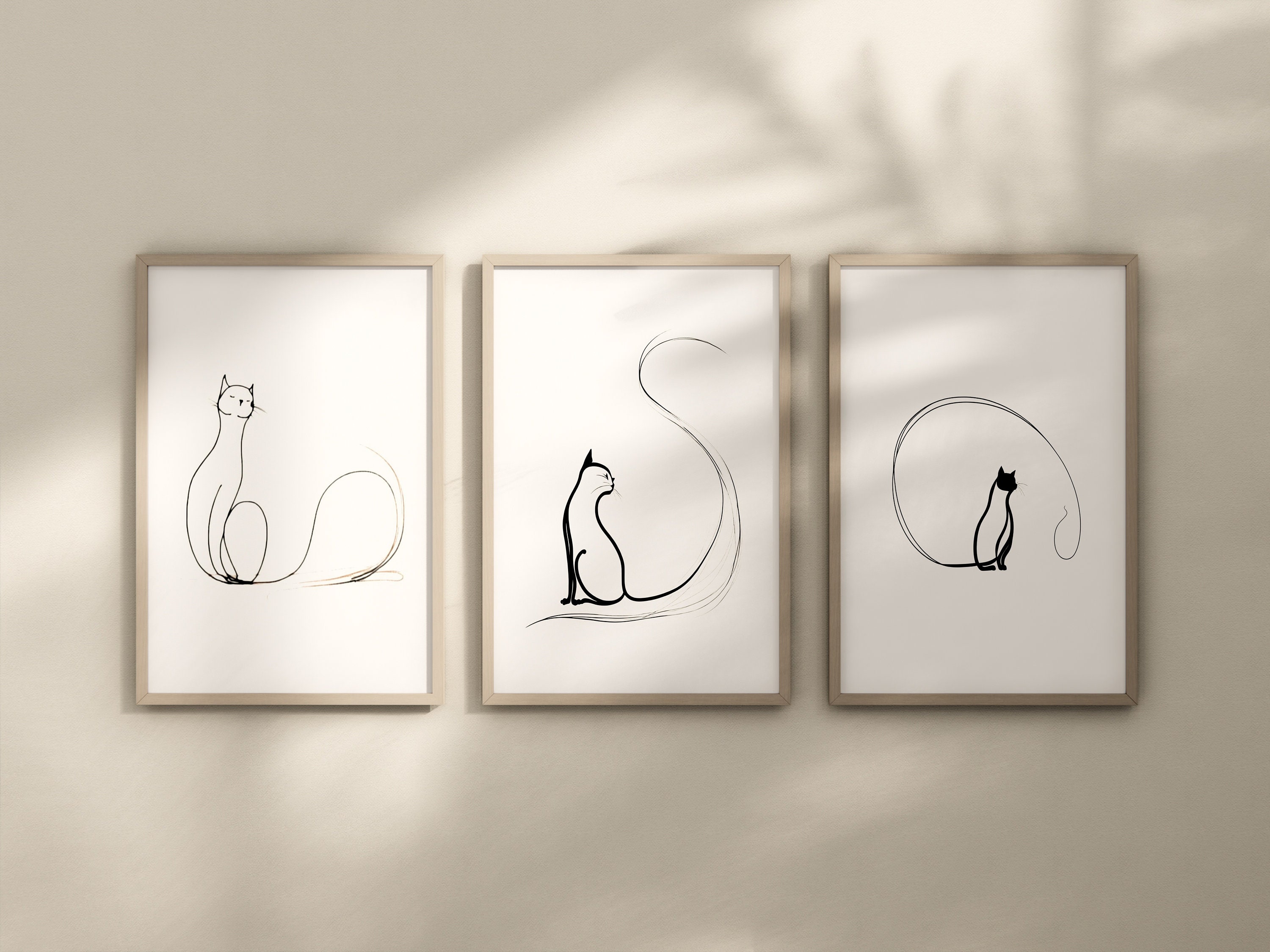 Cat Drawing Line Art Set of 3 Minimalist Cattitude Drawing Art Prints ...